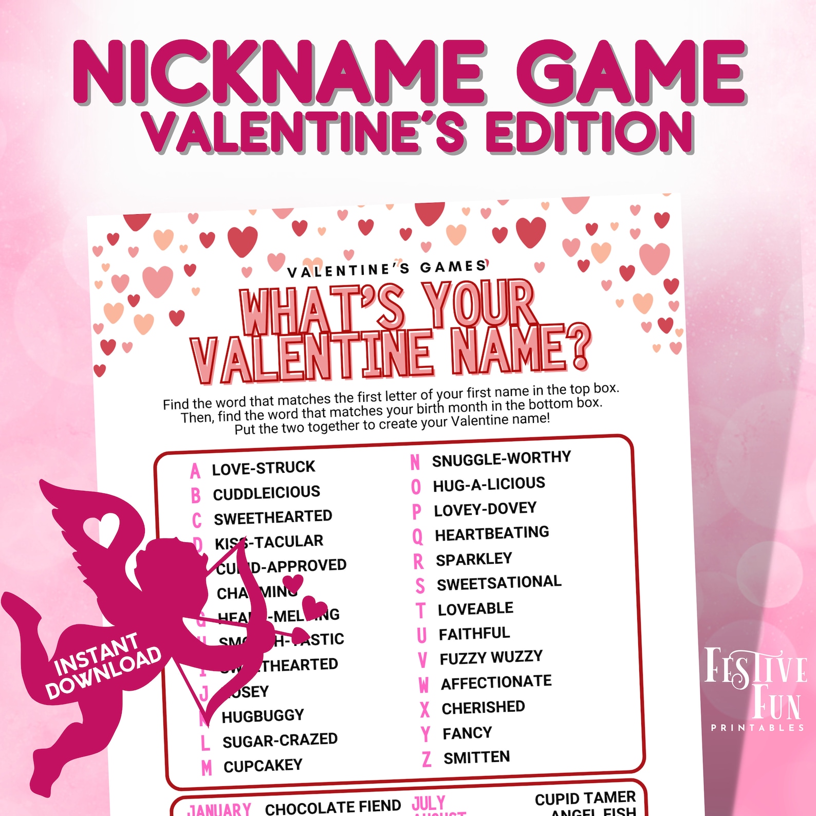 What's Your Valentine's Day Nickname, Easy and Funny Party Printable ...