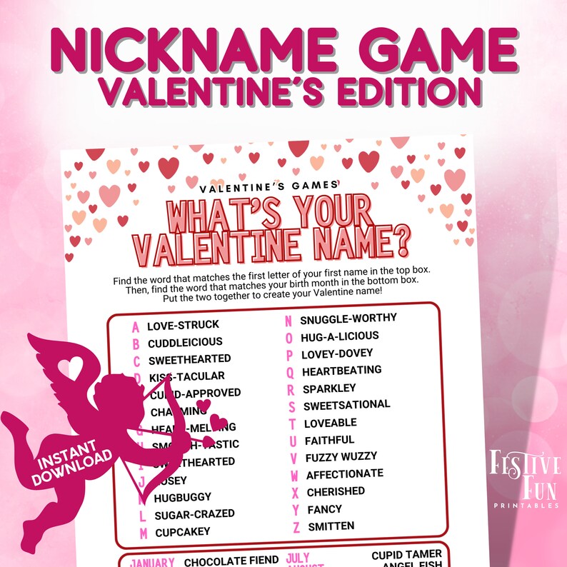 What's Your Valentine's Day Nickname, Easy and Funny Party Printable ...