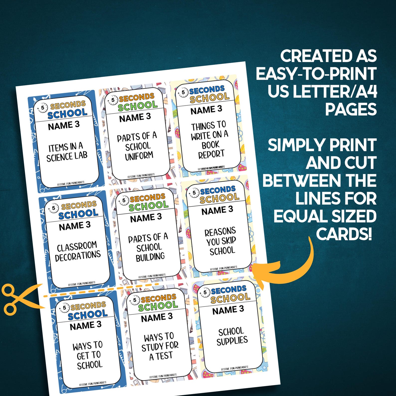 Back to School 5 Second Game Printable, Non-holiday, Non-denominational ...