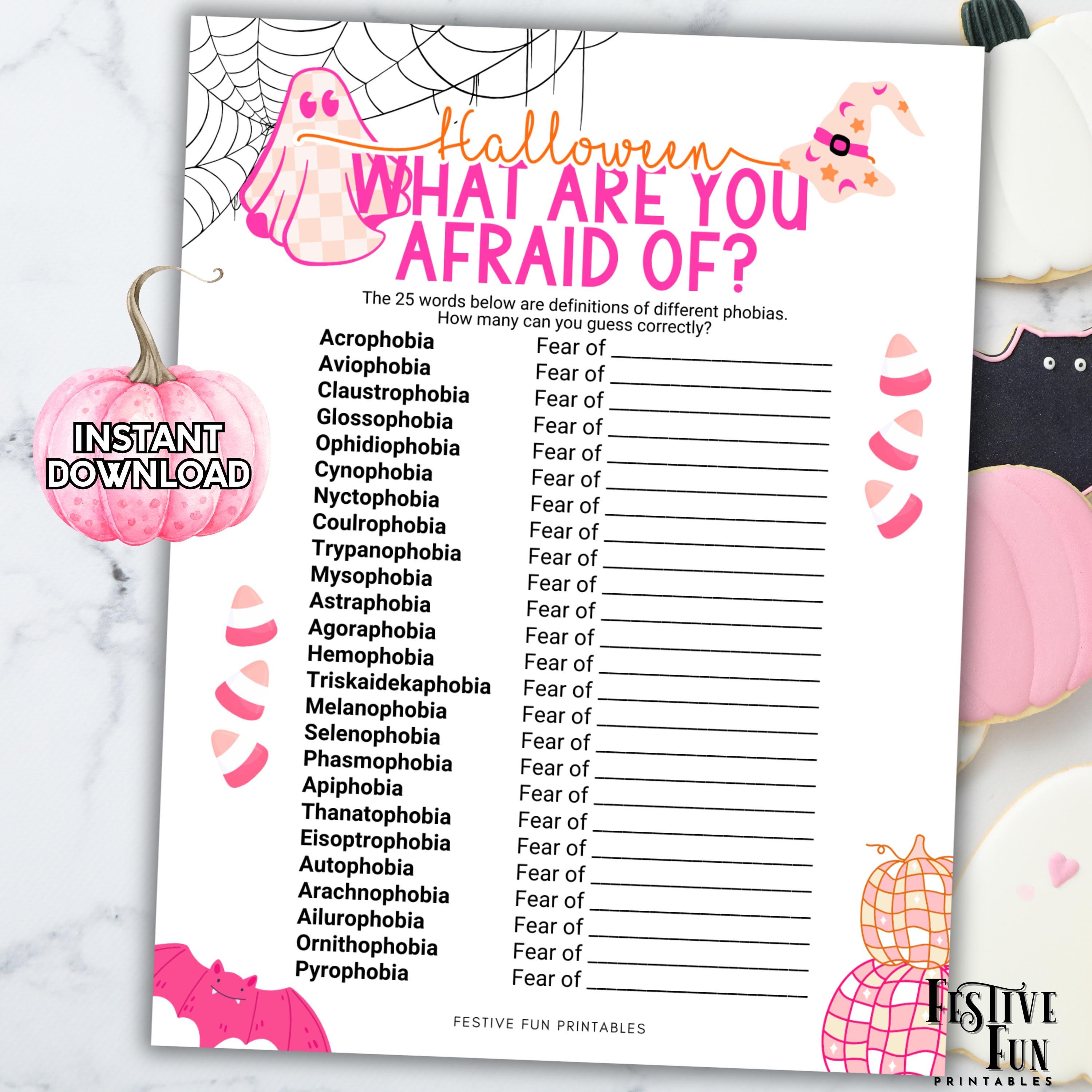 Name That Phobia Trivia Quiz, Hard Halloween Word Puzzle for Adults and ...