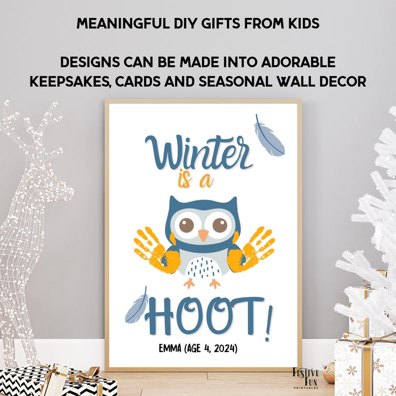 Winter is a Hoot Owl Handprint Craft for Kids, Printable Fingerprint ...