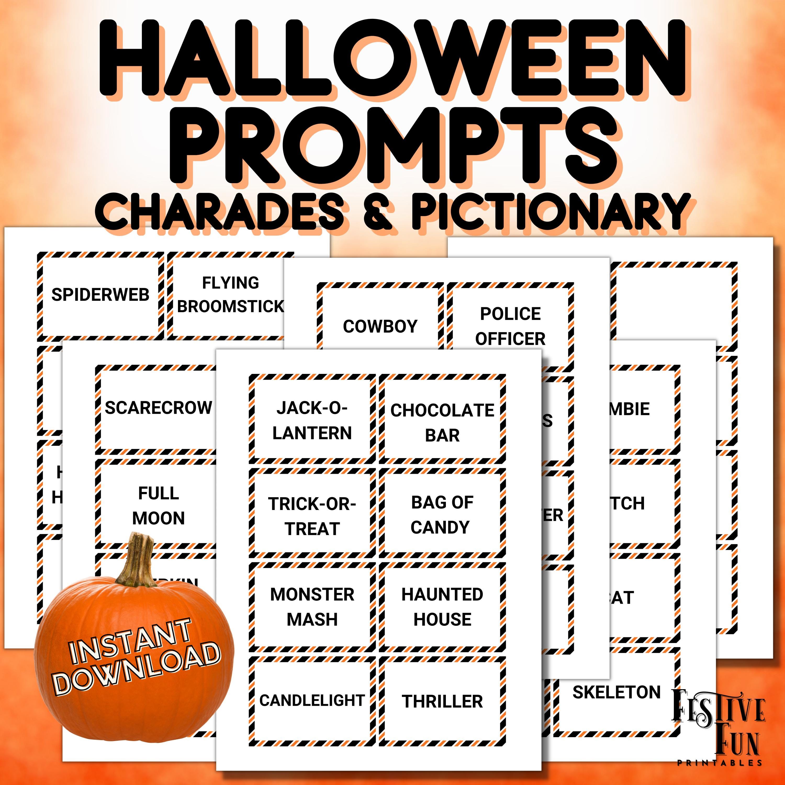 Halloween Charades and Pictionary Prompts, Done-for-you Party Game Card ...