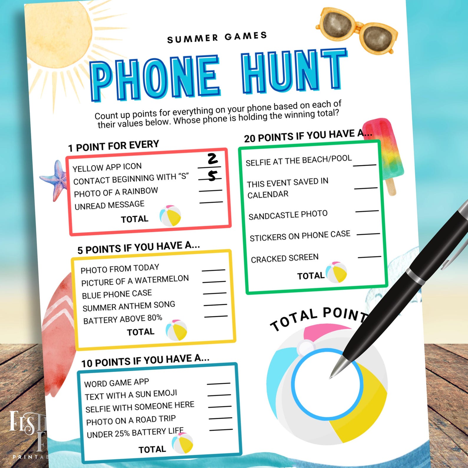 Summer What's on Your Phone Scavenger Hunt Game, Fast and Easy Teen and ...