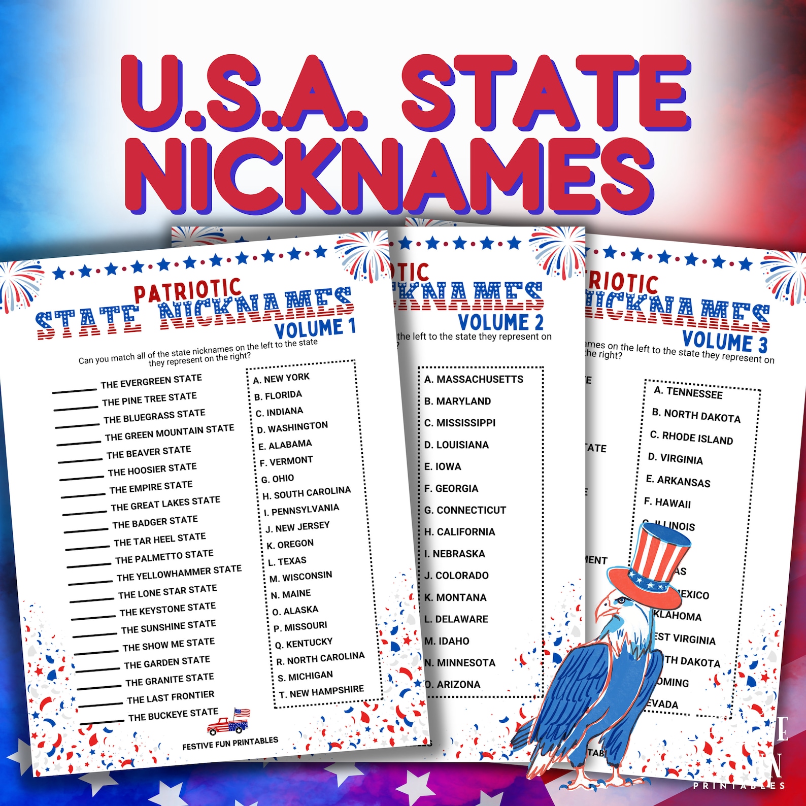 USA State Nickname Race, Patriotic American 4th of July Printable Game ...