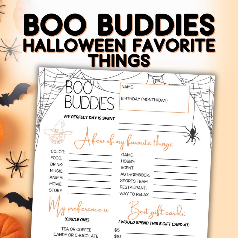 Boo Buddy Favorite Things Survey, Get to Know You Wish List for Boo ...