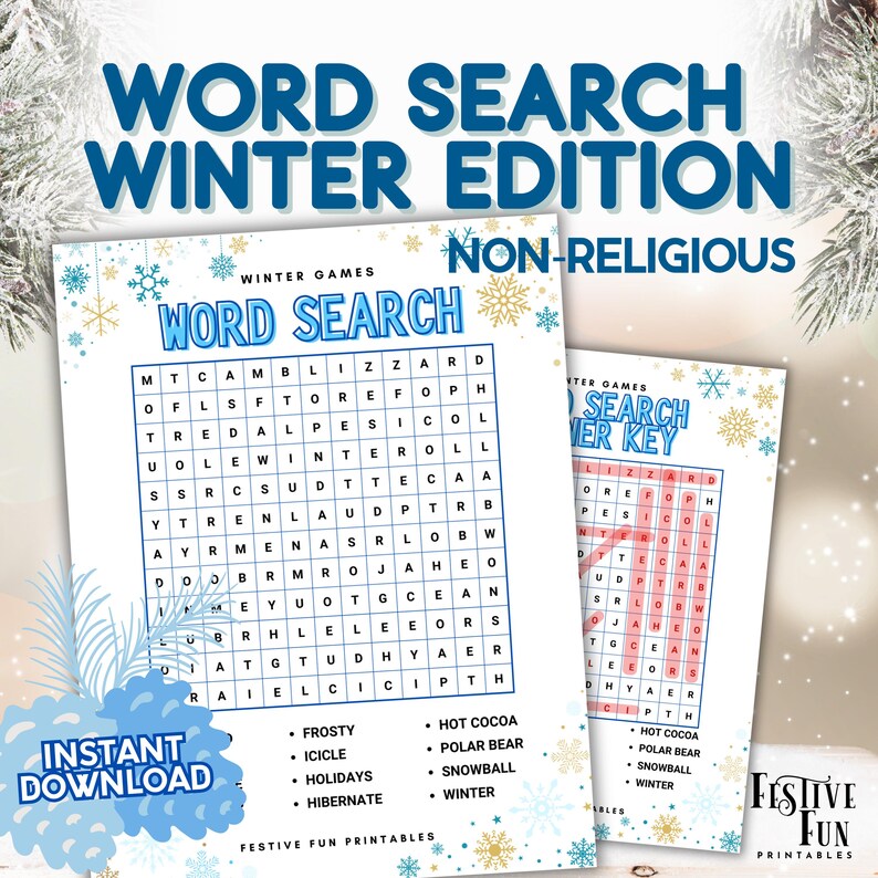 Winter Word Search Puzzle Printable Game, Non-religious Instant ...