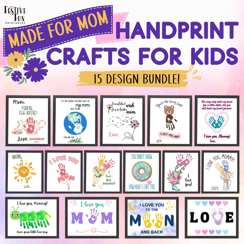 Toddler Handprint Crafts for Mom, DIY Art Coloring Cards for Mom's ...