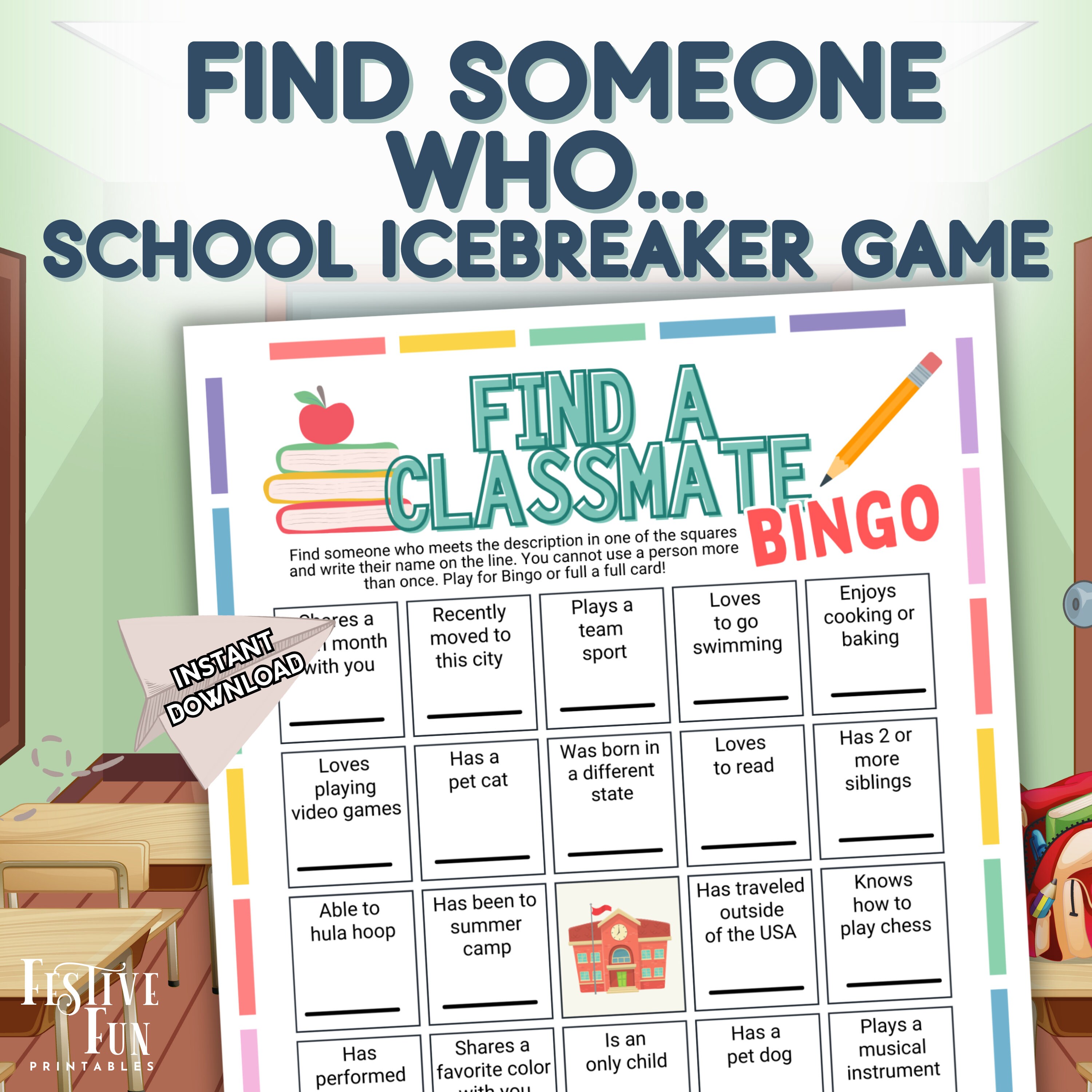 Back to School Classmate Bingo Game, First Day of School Icebreaker ...
