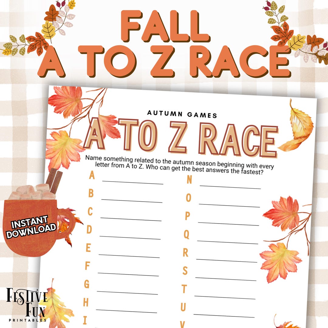 Fall A to Z Race Autumn Themed Word Game, Printable Trivia Activity for ...