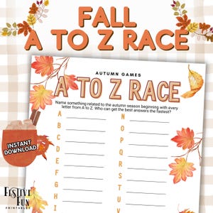 Fall A to Z Race Autumn Themed Word Game, Printable Trivia Activity for ...