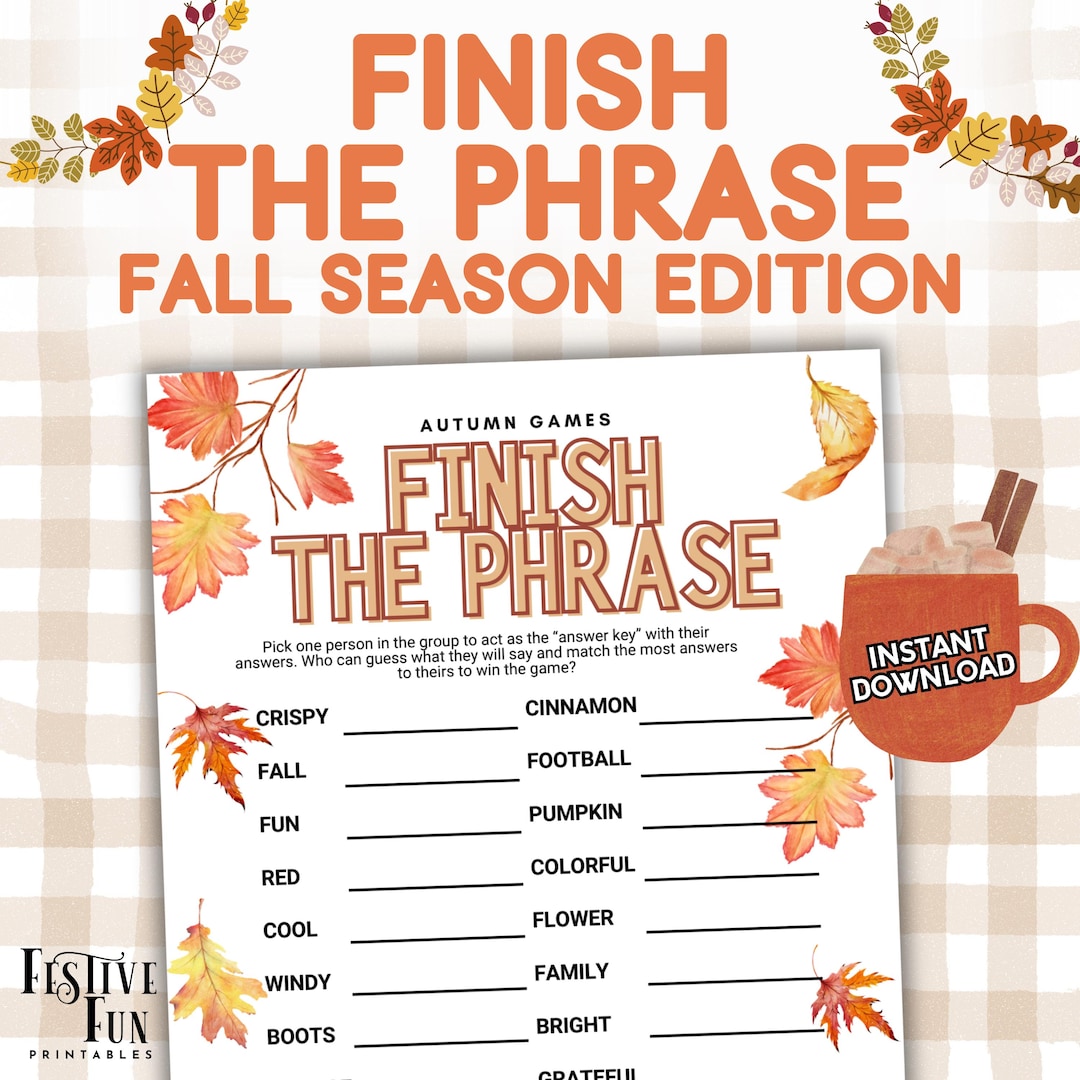 Finish the Phrase Fall Printable Game, Fun Easy Autumn Mind Matching ...