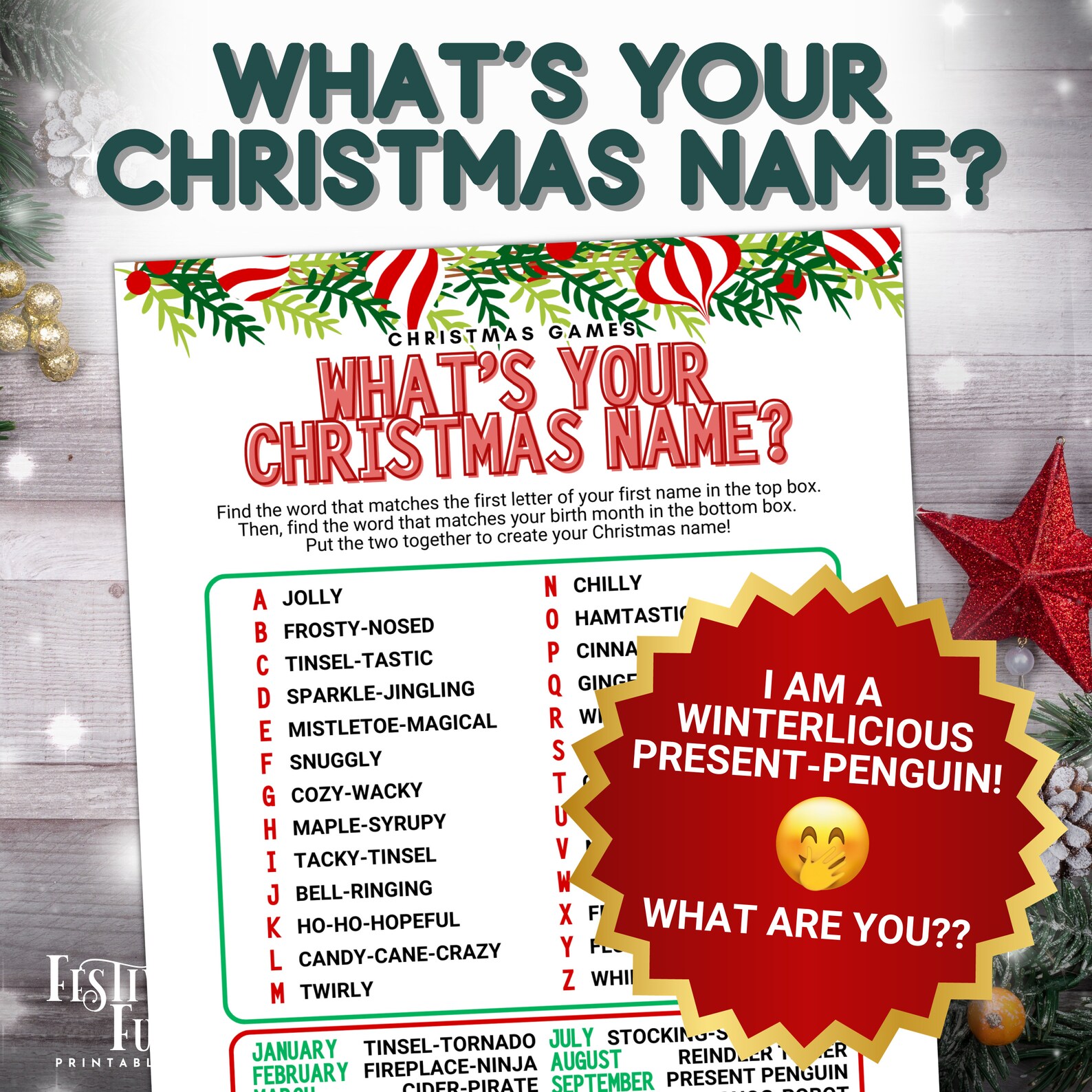 Funny Christmas Nickname Generator, Easy Xmas Party Game for Kids Teens ...
