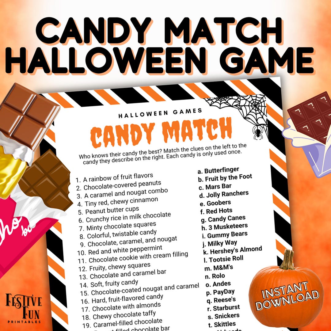 Candy Match Halloween Trivia, Chocolate Brands Matching Game, Group ...