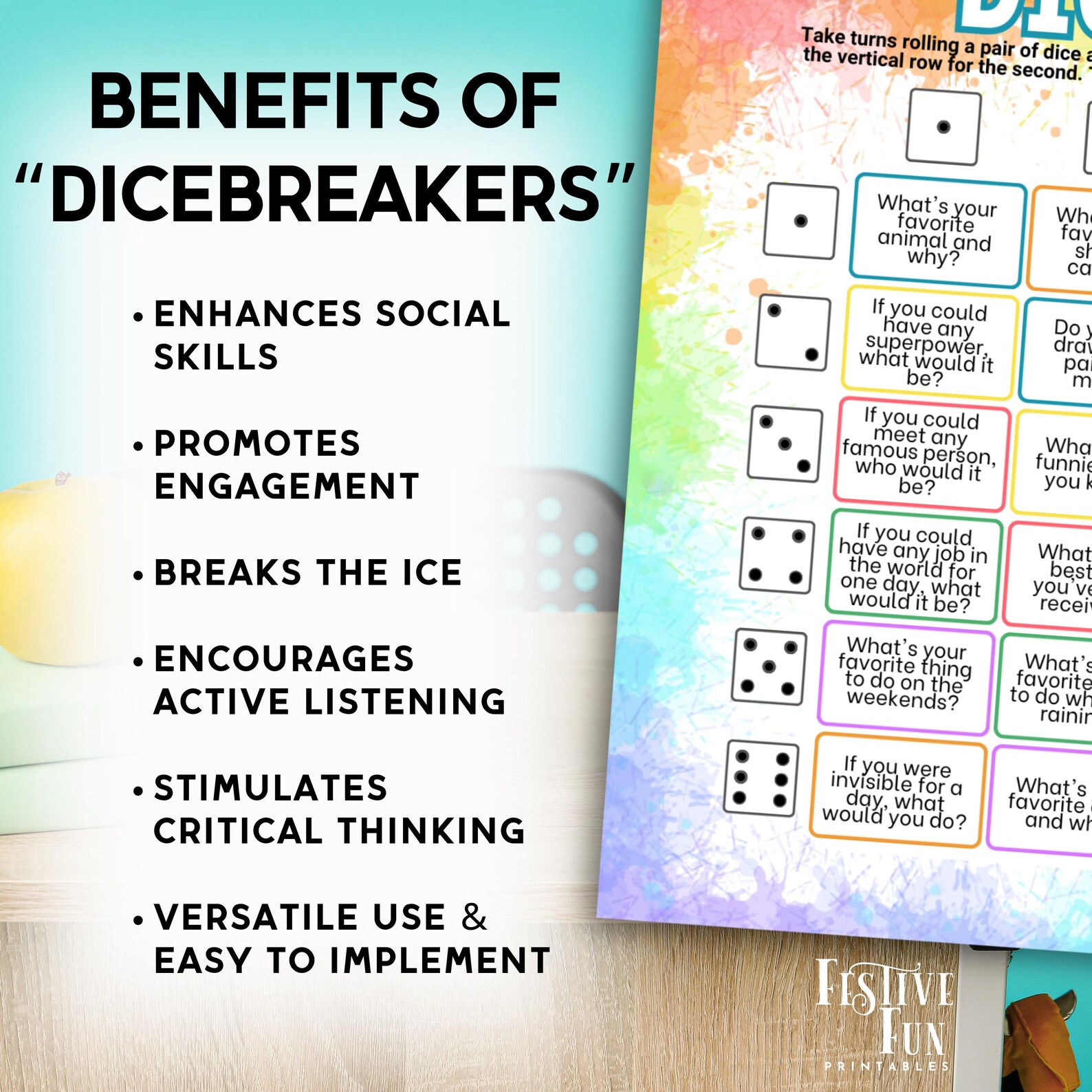 Fun Dice Icebreakers Back to School Activity, Roll the Dice ...