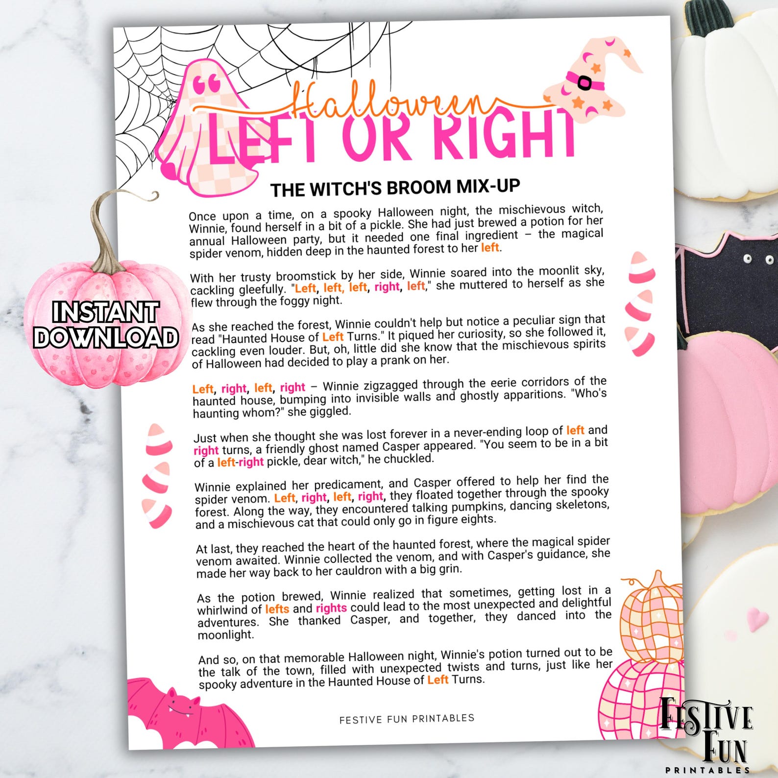 Halloween Witch's Broom Left Right Story, Pink Girly Gift Exchange Game ...
