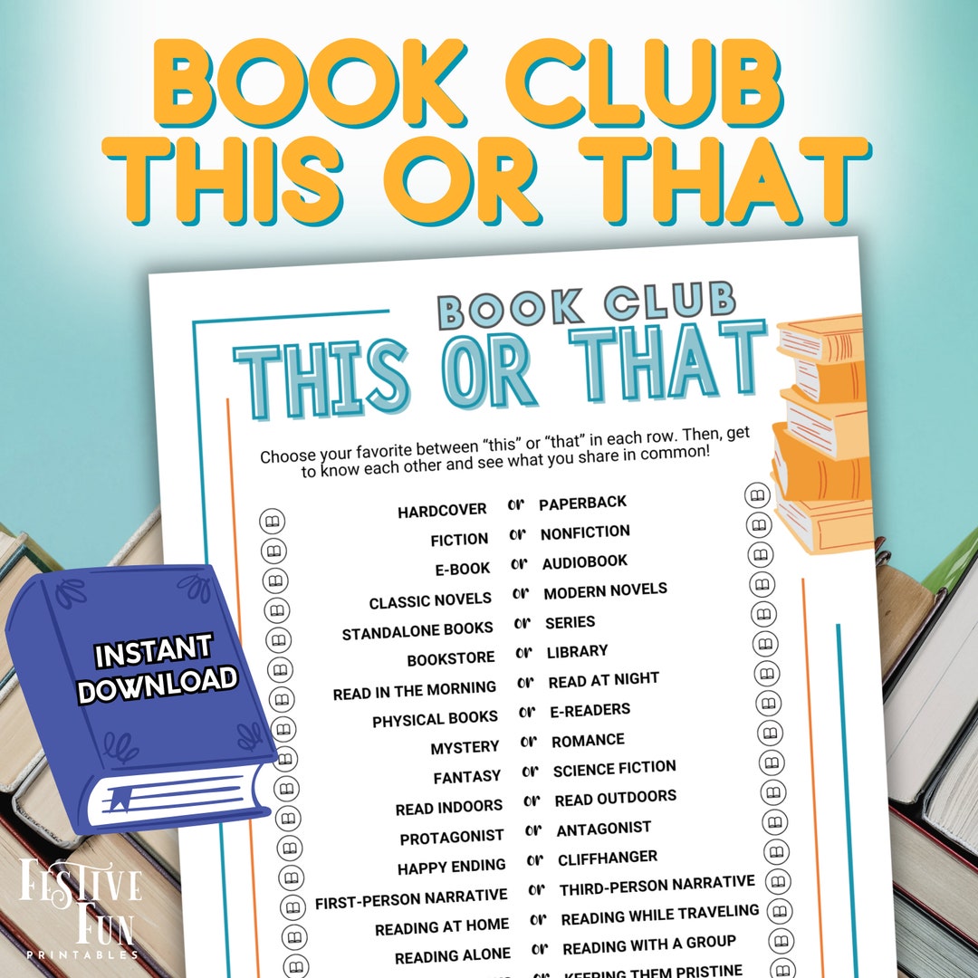 Book Club This or That Game - Quick and Easy Printable Icebreaker for ...