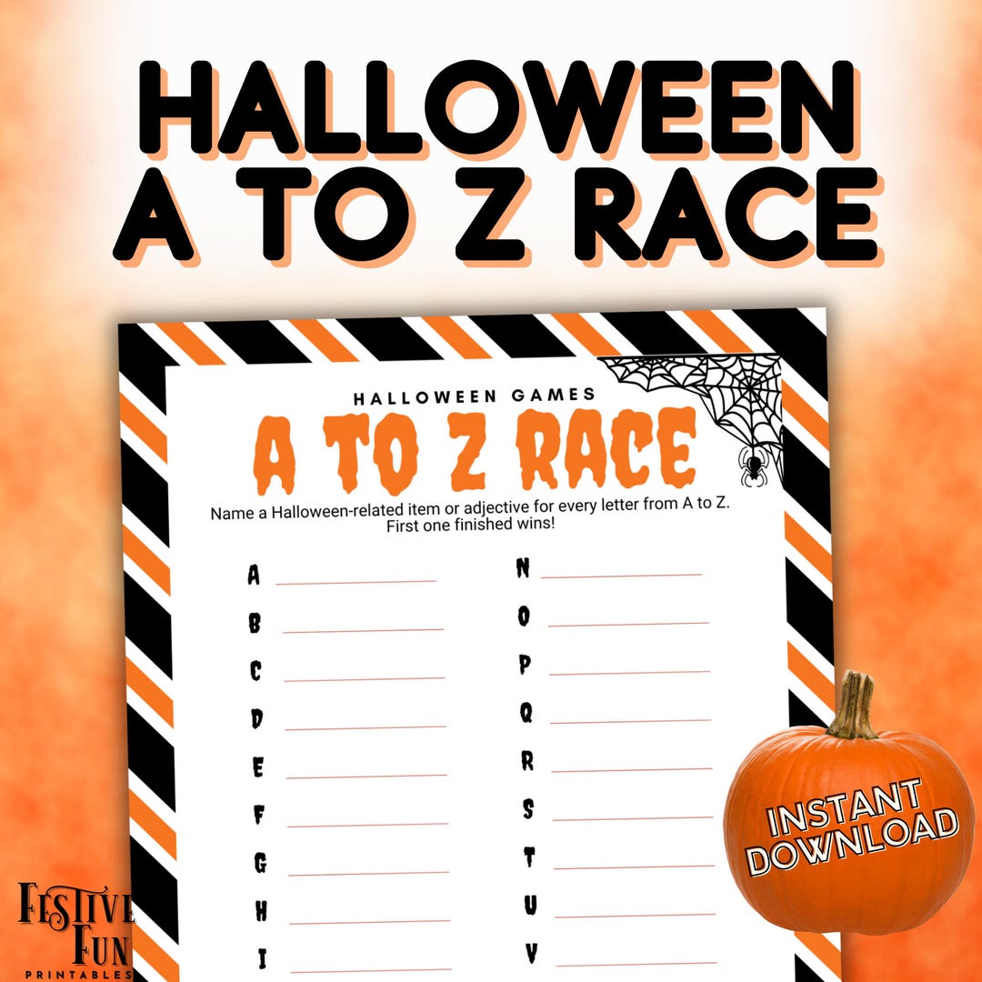 Halloween A to Z Race Game, Think Fast Party Activity for Kids Teens or ...