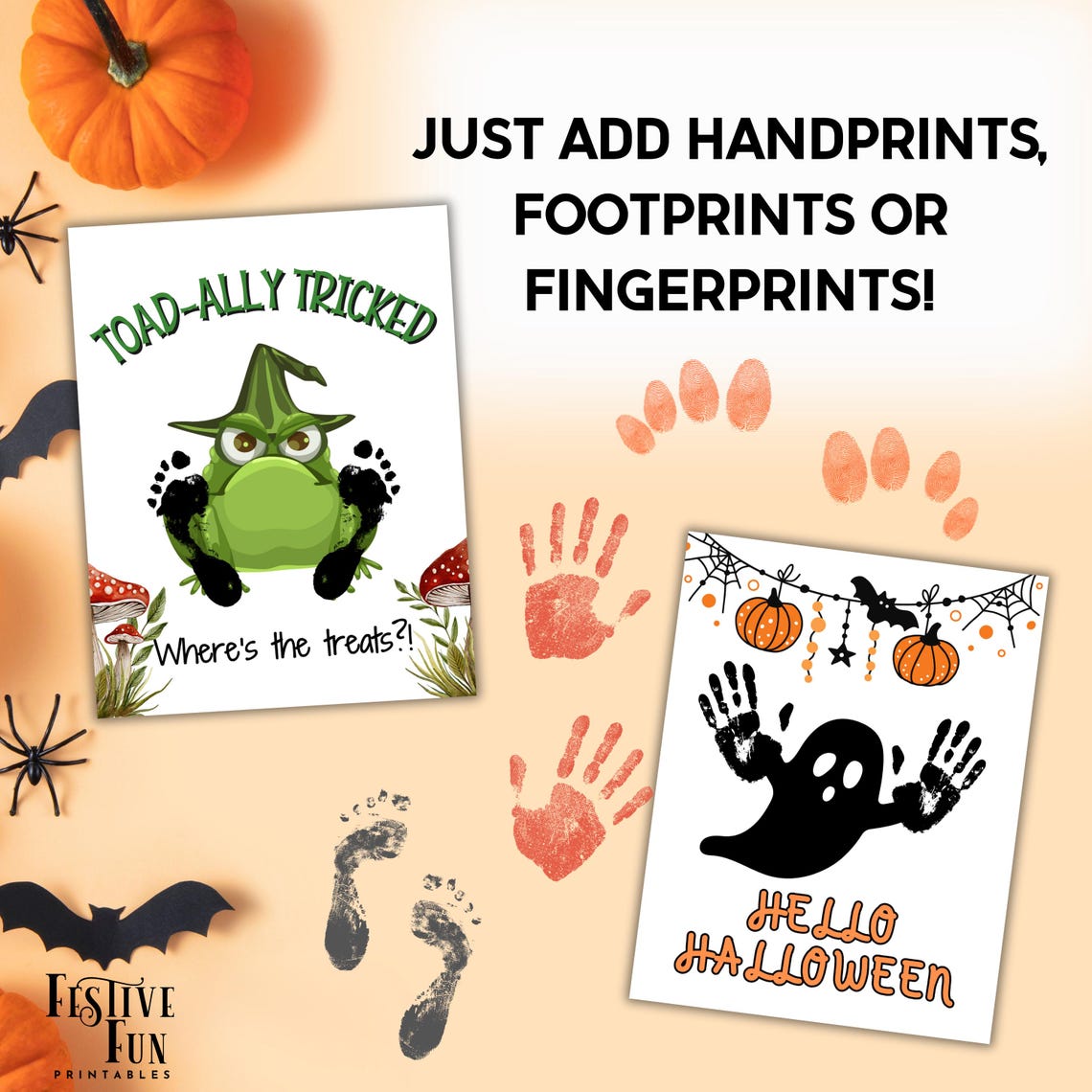 Halloween Handprint Crafts for Kids, Printable DIY Fingerprint Art ...