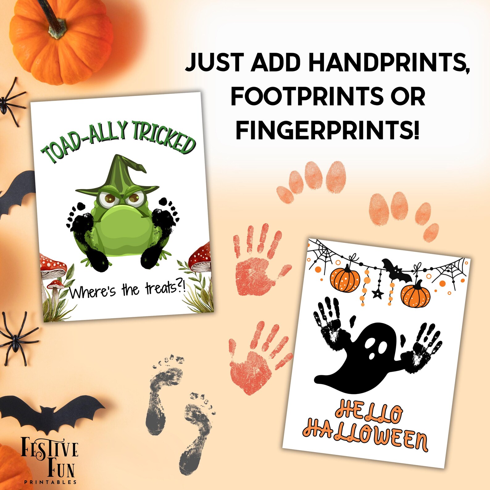 Halloween Handprint Crafts for Kids, Printable DIY Fingerprint Art ...