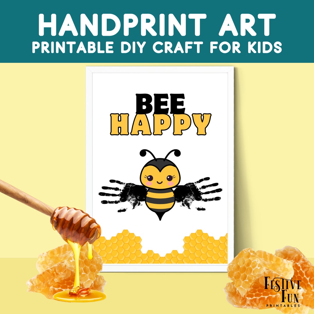 Bee Spring Handprint Crafts for Kids, Printable DIY Fingerprint Art ...