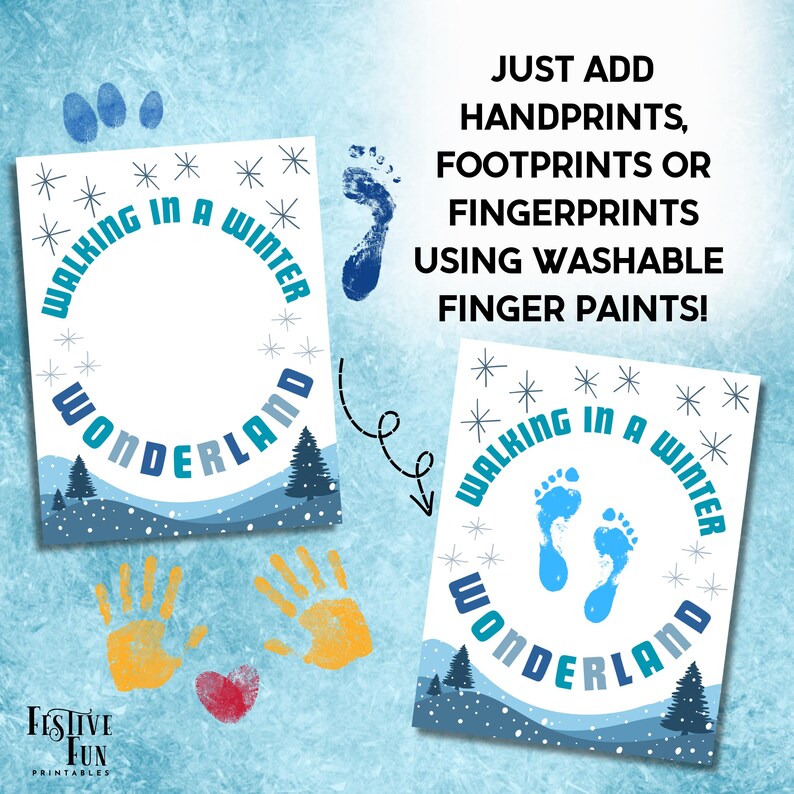 Winter Handprint Craft Bundle for Kids, 12 Printable Fingerprint Art ...
