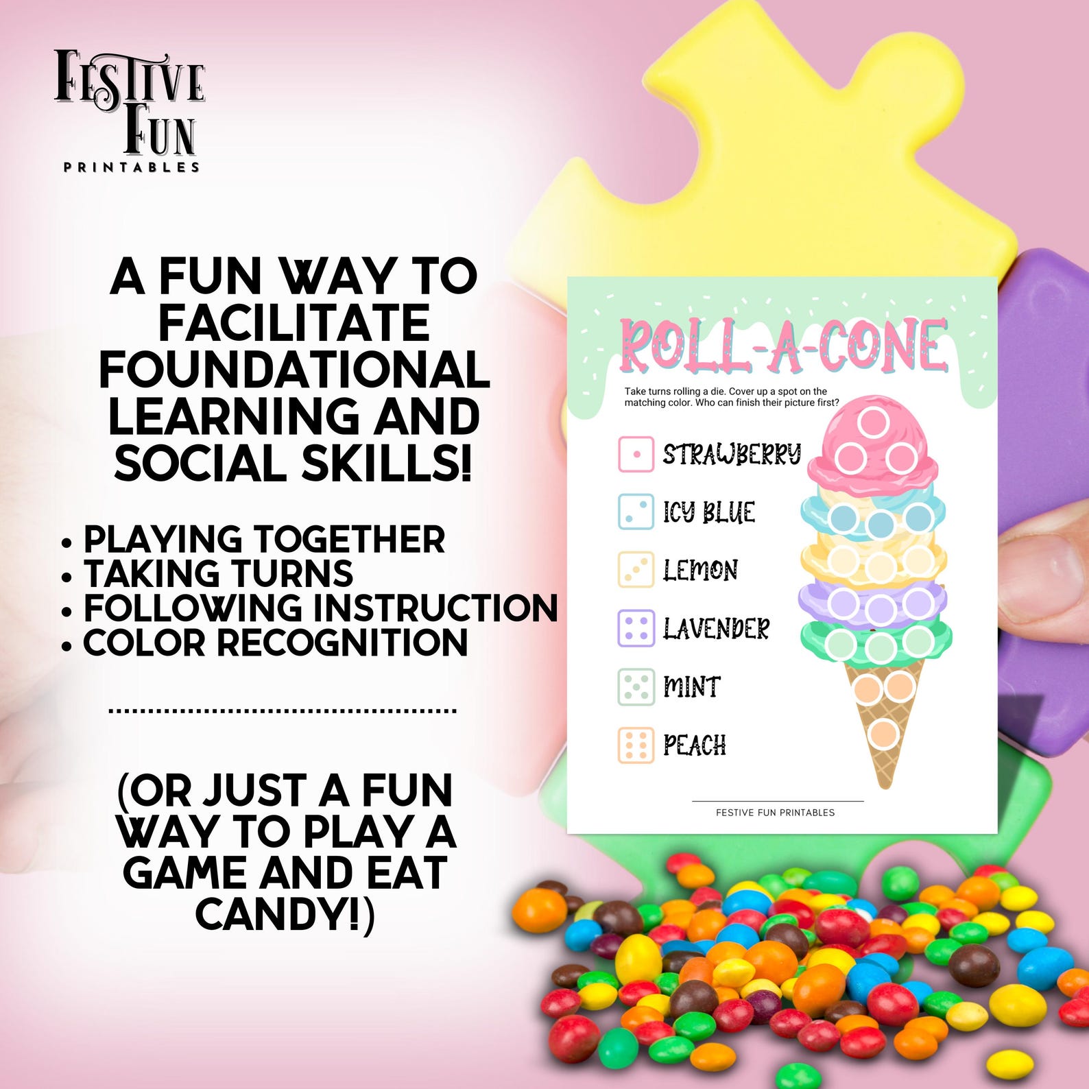 Roll A Picture Candy Dice Game Printable, Easy Ice Cream Theme Party ...
