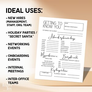 Favorite Things Questionnaire, Favorites List Survey for Employee ...