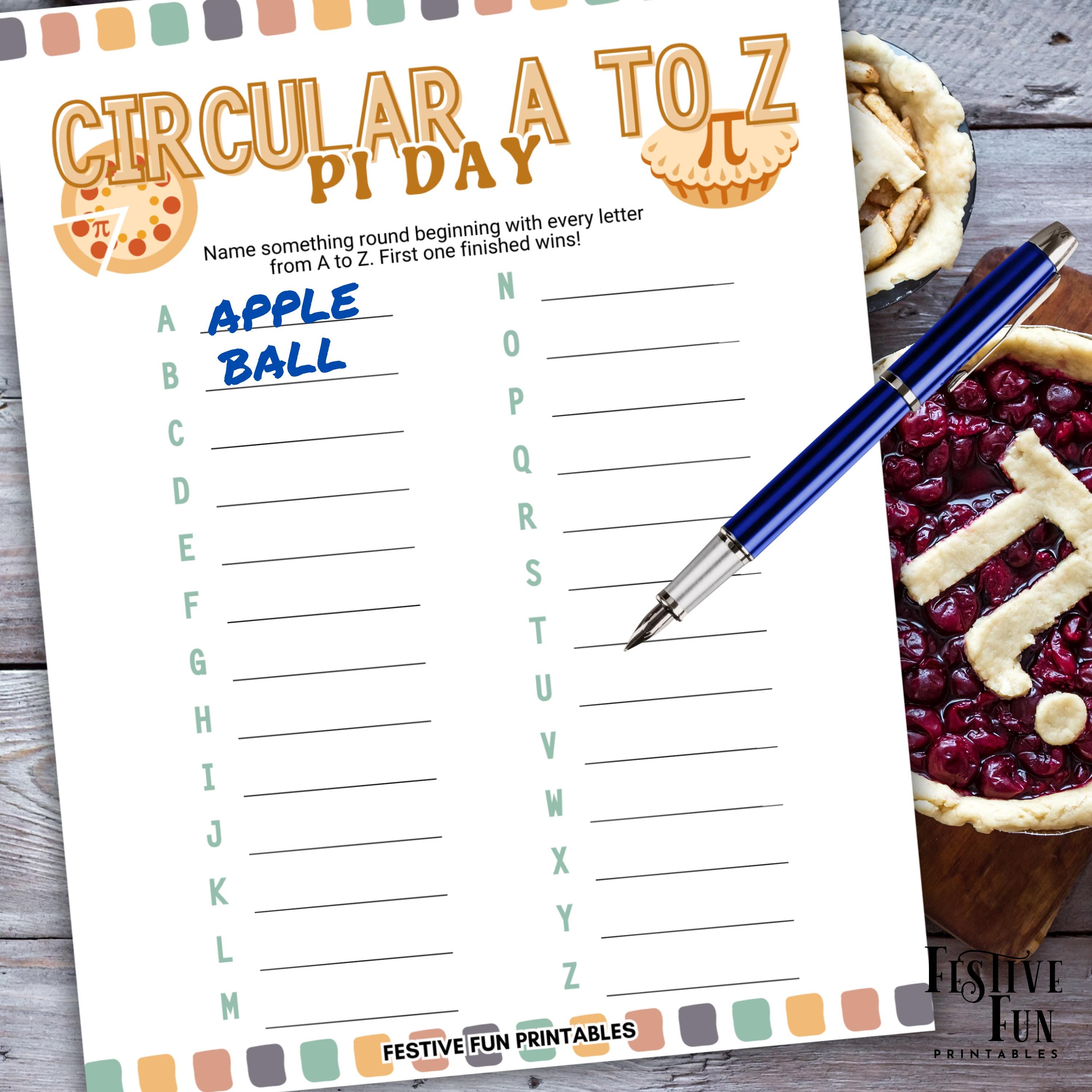 Pi Day A to Z Race Printable Game, March 14th Pie Party Word Puzzle for ...