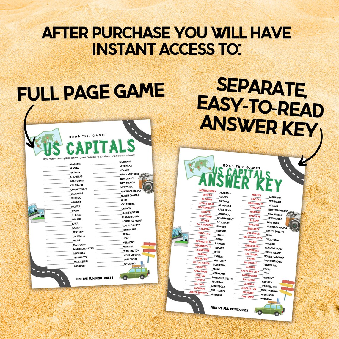 USA State Capitals Road Trip Challenge, Printable United States ...