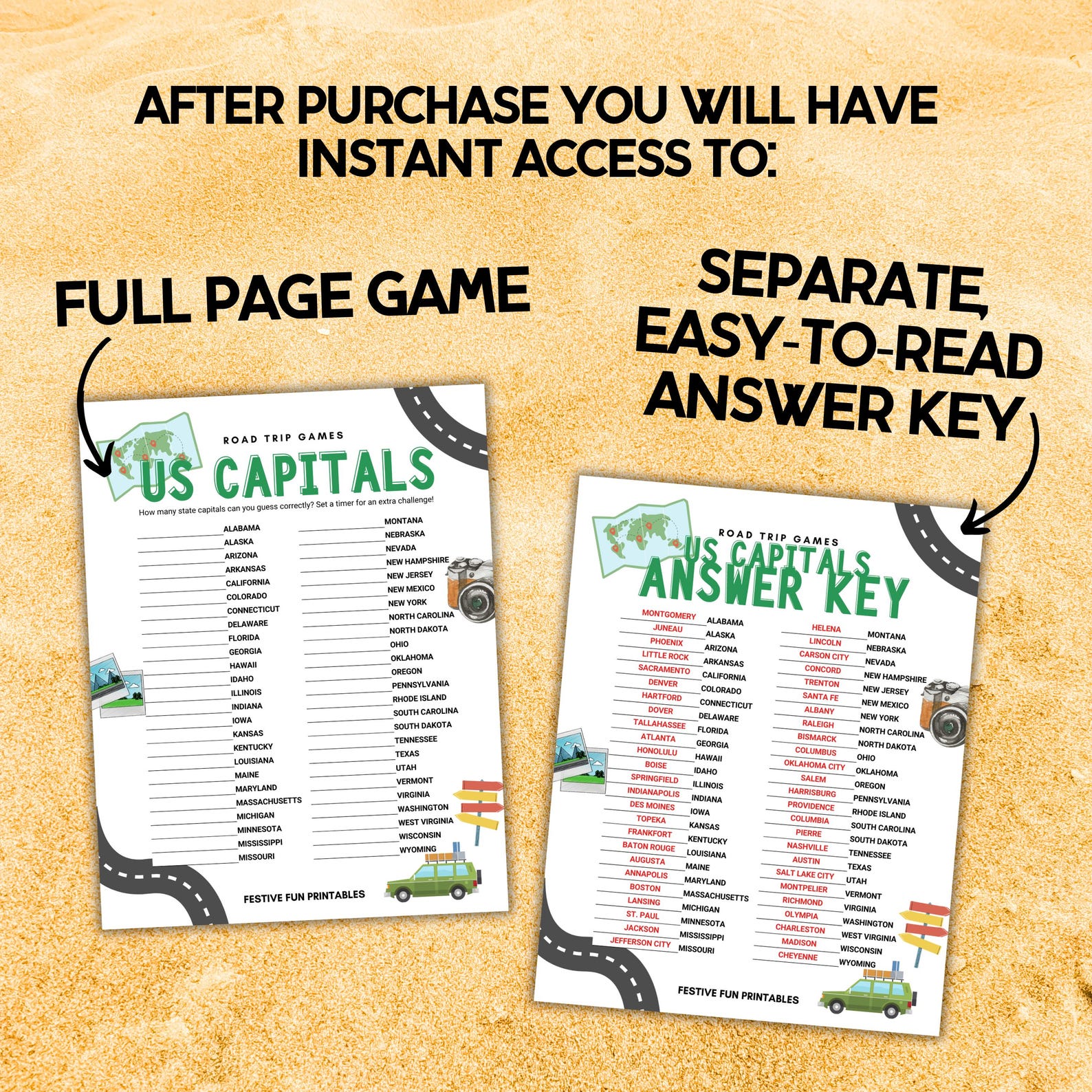 USA State Capitals Road Trip Challenge, Printable United States ...