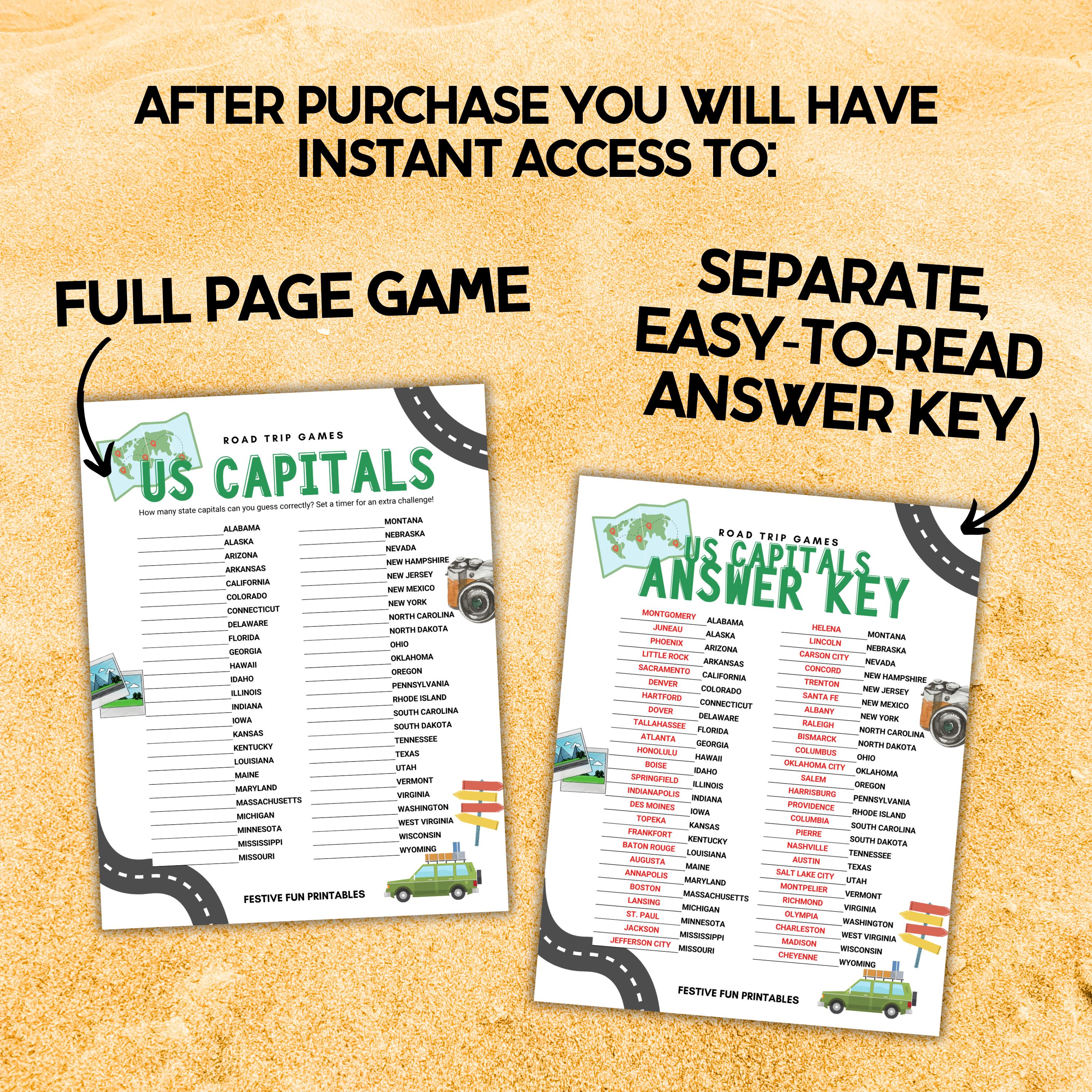 USA State Capitals Road Trip Challenge, Printable United States ...