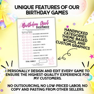 Birthday Girl Over Under Trivia Game, Fun Printable Higher Lower Quiz ...