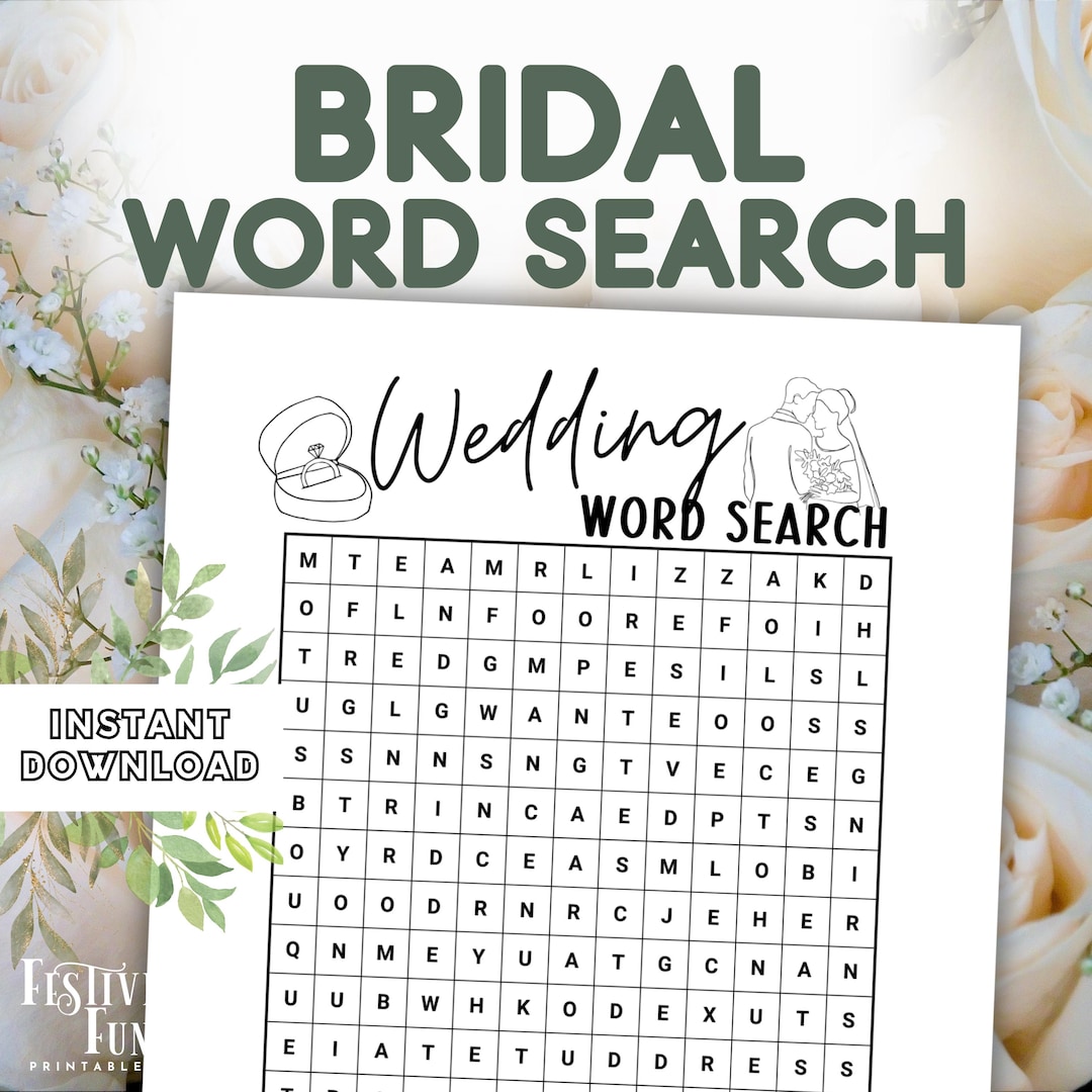 Wedding Word Search Puzzle, Printable Engagement Party Bridal Shower ...