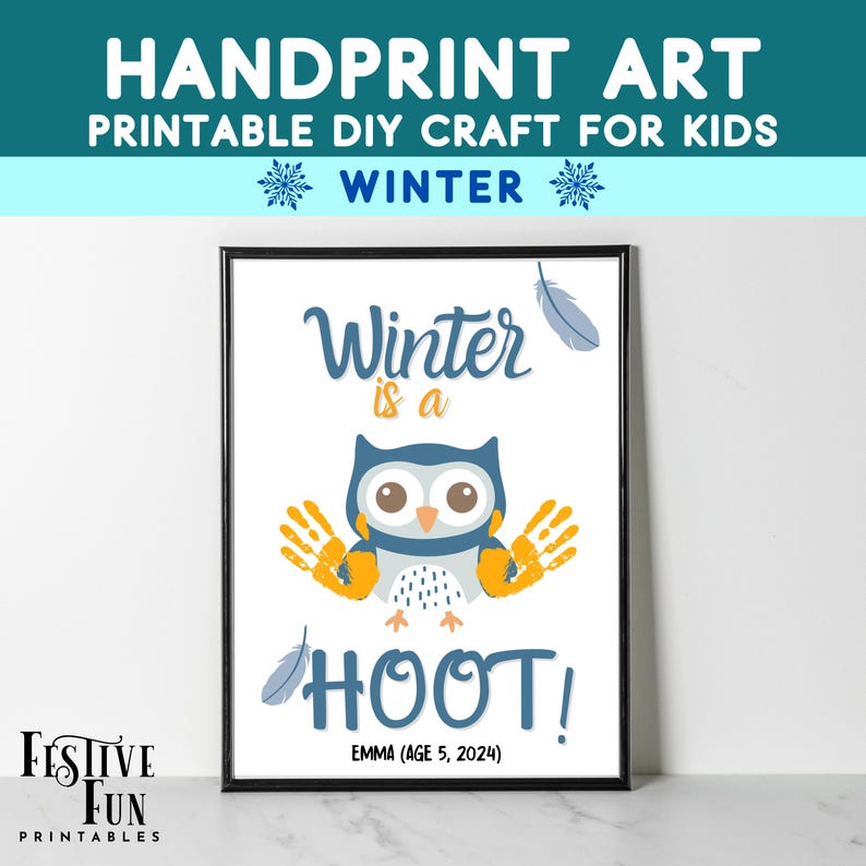 Winter is a Hoot Owl Handprint Craft for Kids, Printable Fingerprint ...