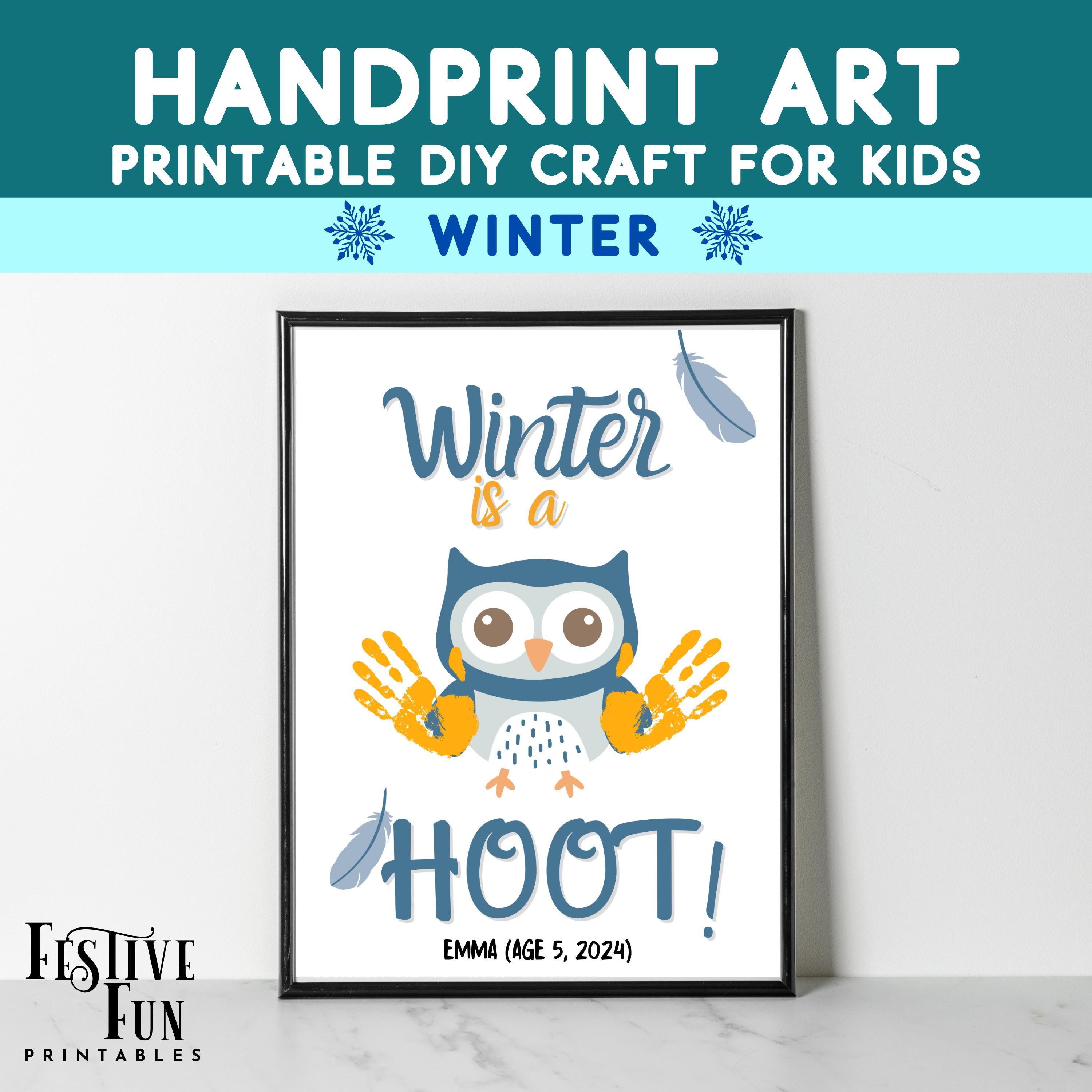 Winter is a Hoot Owl Handprint Craft for Kids, Printable Fingerprint ...