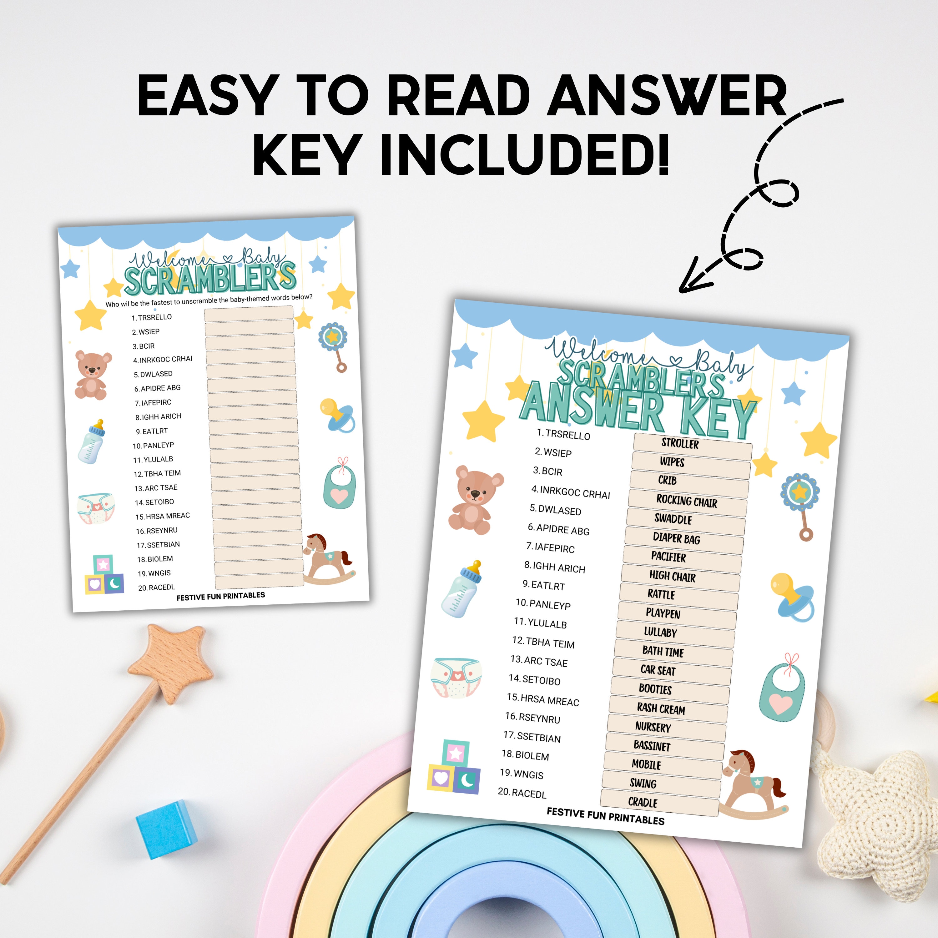 Baby Word Scramble Printable Game, Scrambled Words Baby Shower Trivia ...