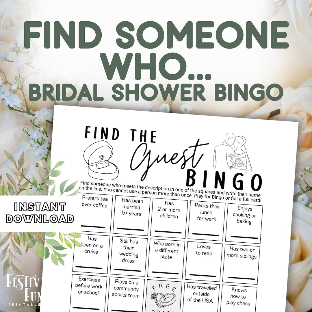 Find the Guest Who Bridal Bingo Engagement Party Wedding Game, Couples ...