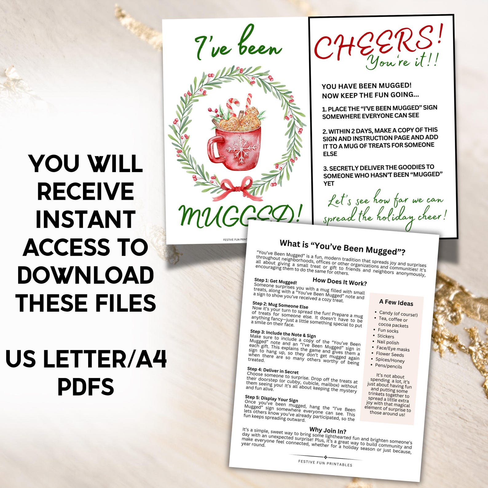 You've Been Mugged Holiday Cheer Printable Game, Surprise Coworker ...