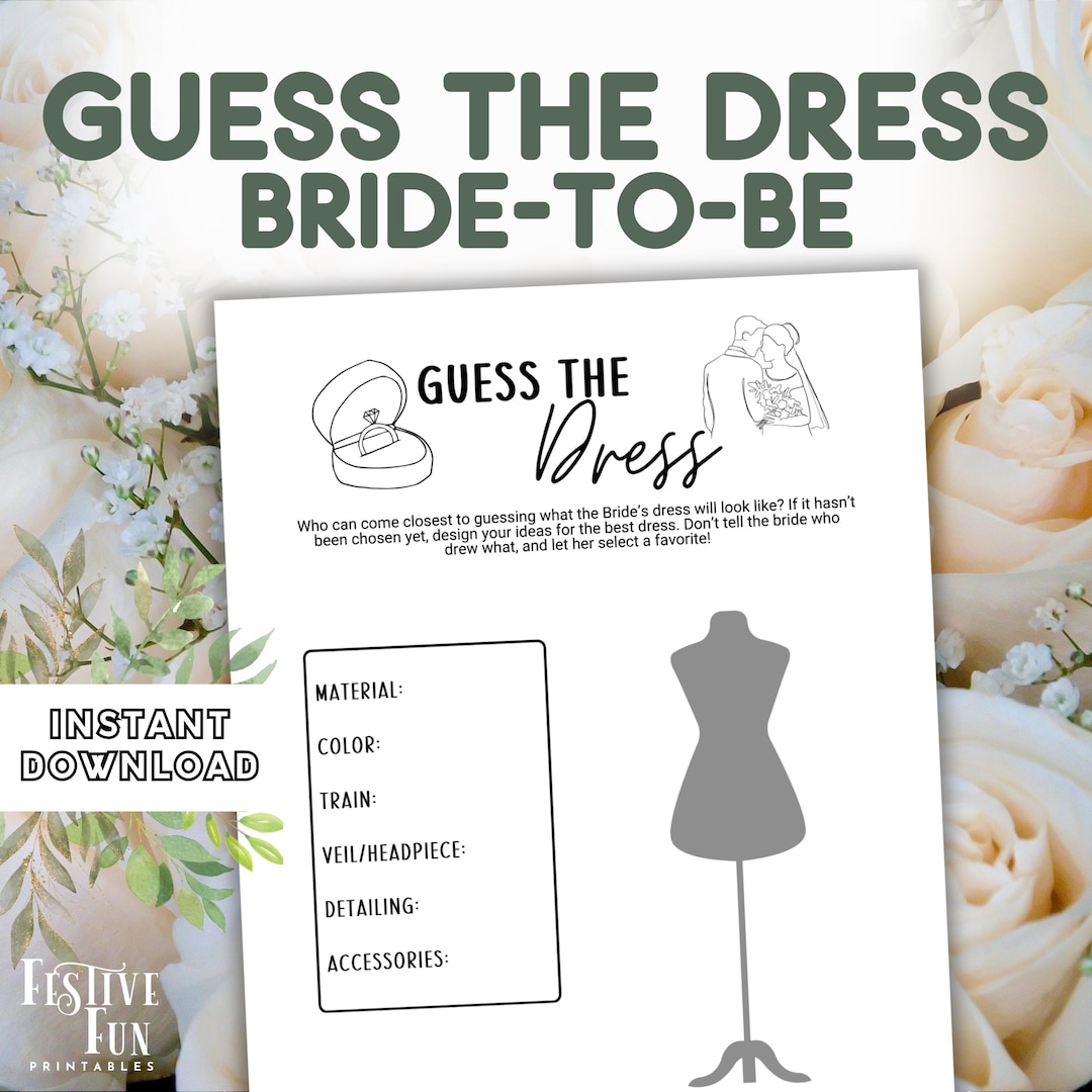 Guess the Dress Bridal Shower Game, Fun Engagement Party Guessing Game ...