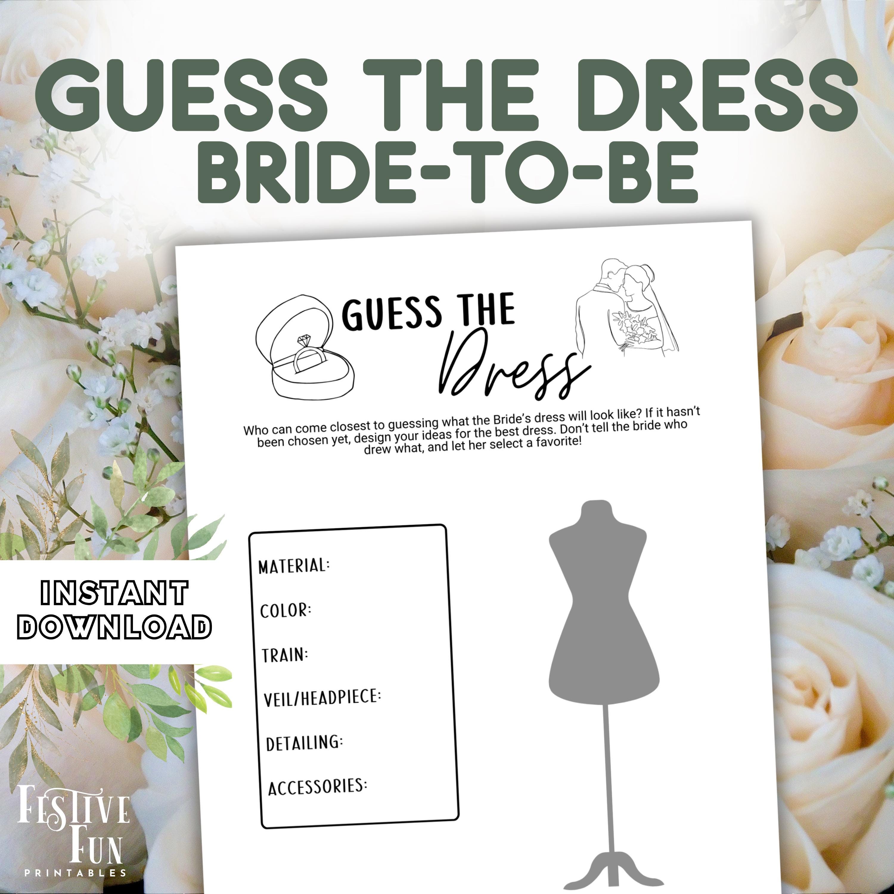 Guess the Dress Bridal Shower Game, Fun Engagement Party Guessing Game ...