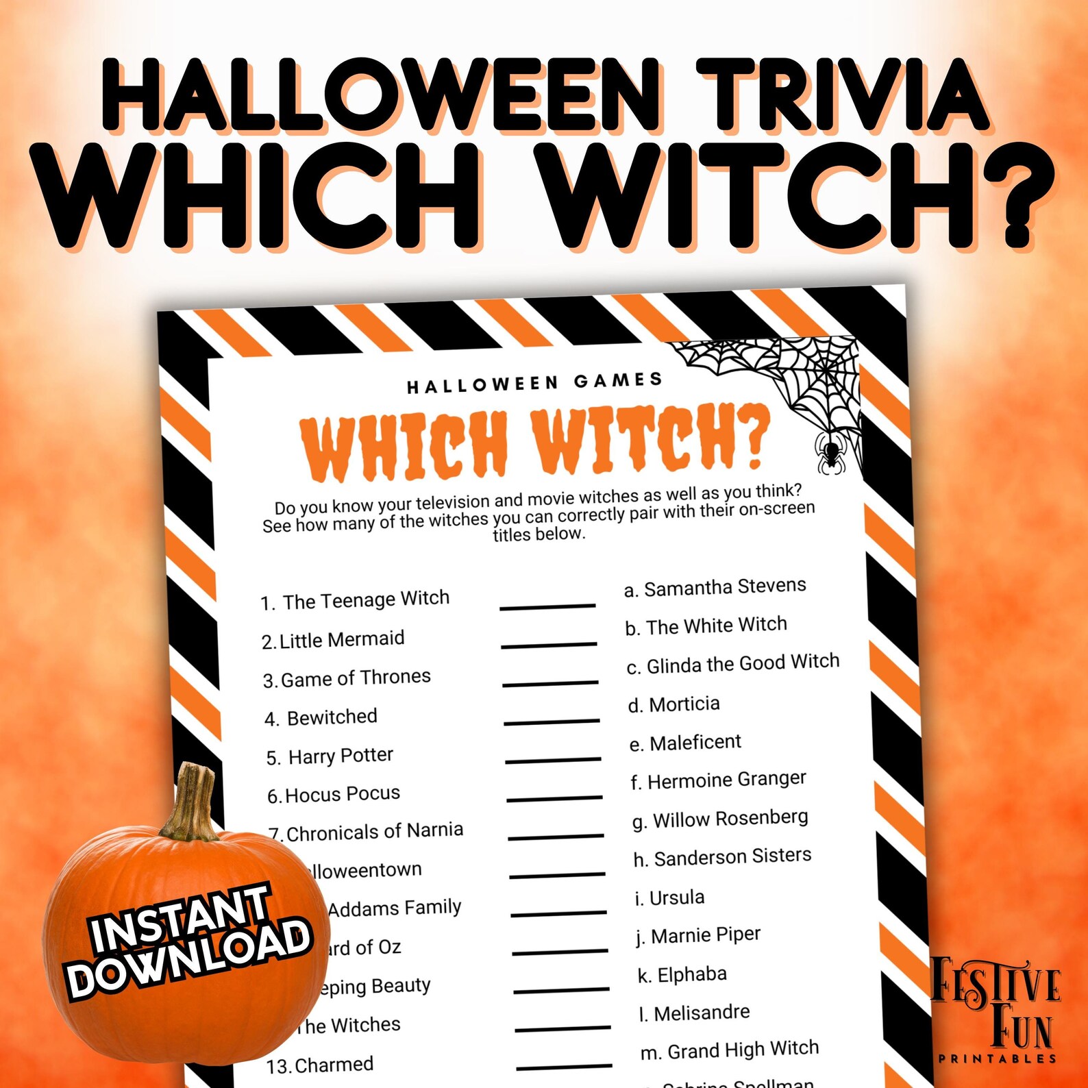 Which Witch Halloween Trivia, Printable Movie Trivia Activity for Fall ...