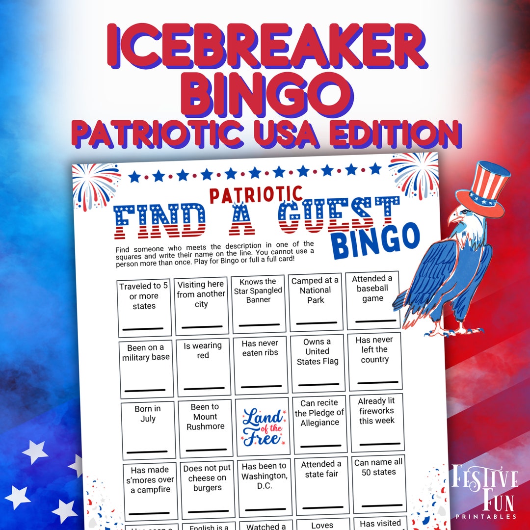 USA Find the Guest Icebreaker Bingo, Find Someone Who Human Mix and ...