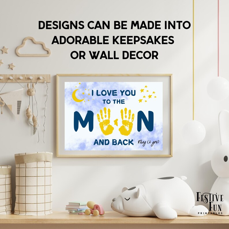 I Love You to the Moon and Back Handprint Crafts for Kids, Print and ...