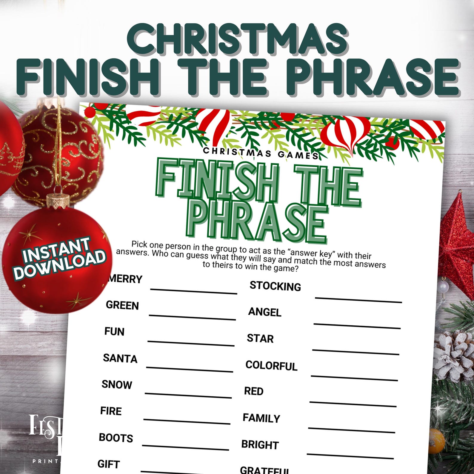 Christmas Finish the Phrase Mind Match Party Game, Printable Family ...