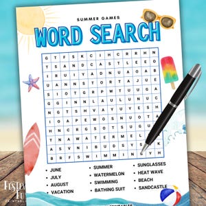 Printable Summer Word Search, Rainy Day Educational Summer Activity for ...