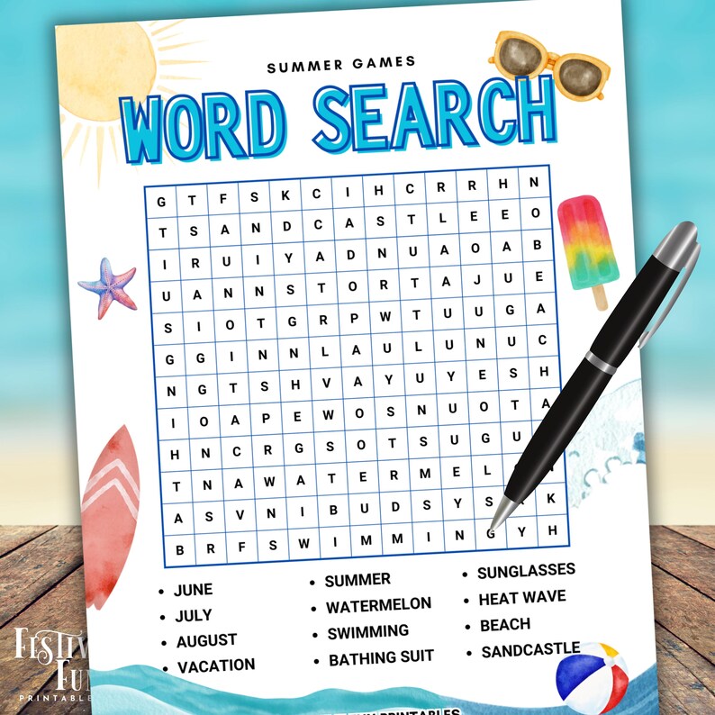 Printable Summer Word Search, Rainy Day Educational Summer Activity for ...