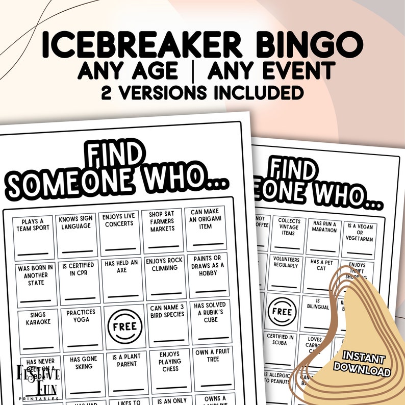 Find A Guest Icebreaker Bingo, Mix and Mingle Conversation Starter ...