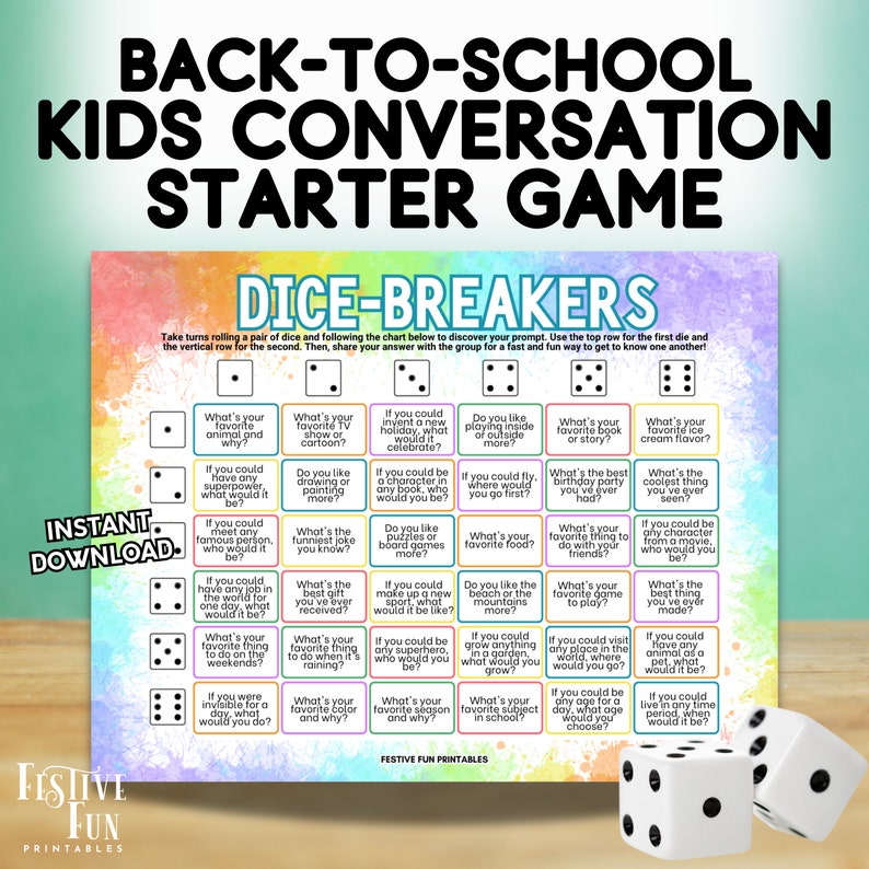 Fun Dice Icebreakers Back to School Activity, Roll the Dice ...