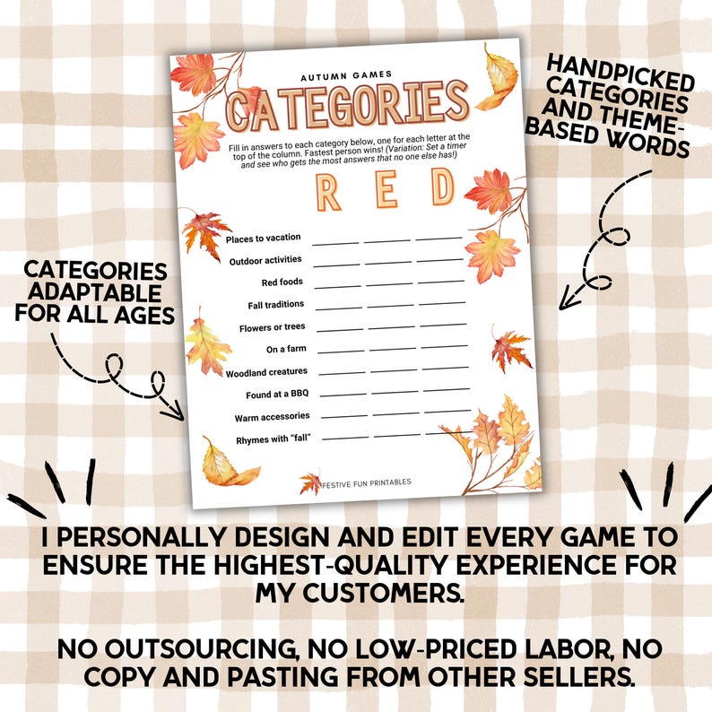 Autumn Scattered Categories Games, Printable Trivia Activity for Fall ...