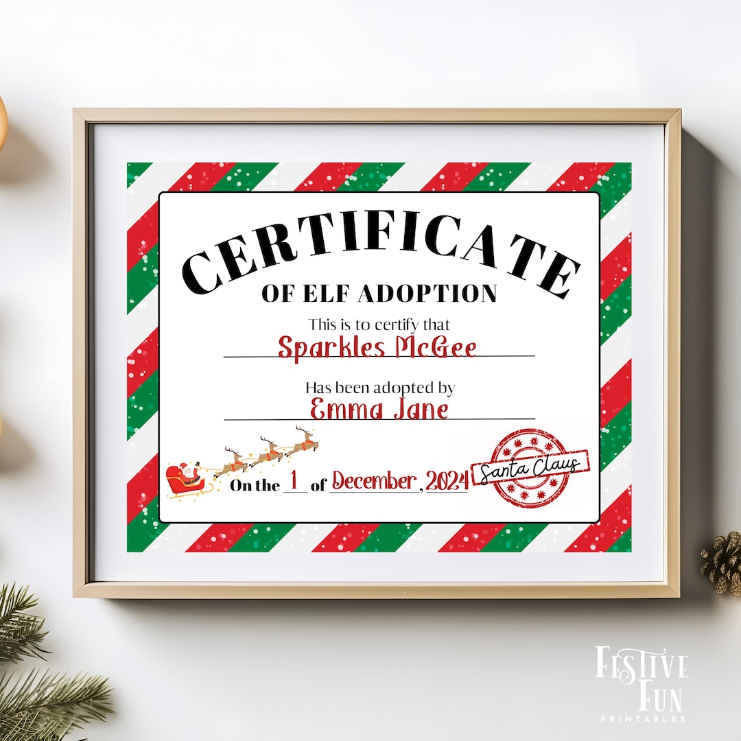 Christmas Elf Adoption Certificate, Printable Welcome for New Santa's ...